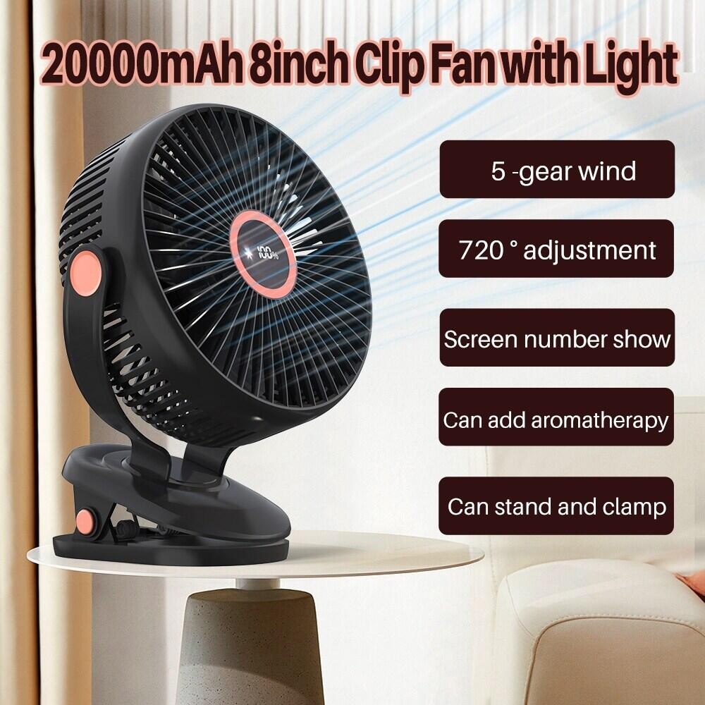 KONKA 20000mAh Portable Charging Clip Fan 720° Rotation Strong Wind ...