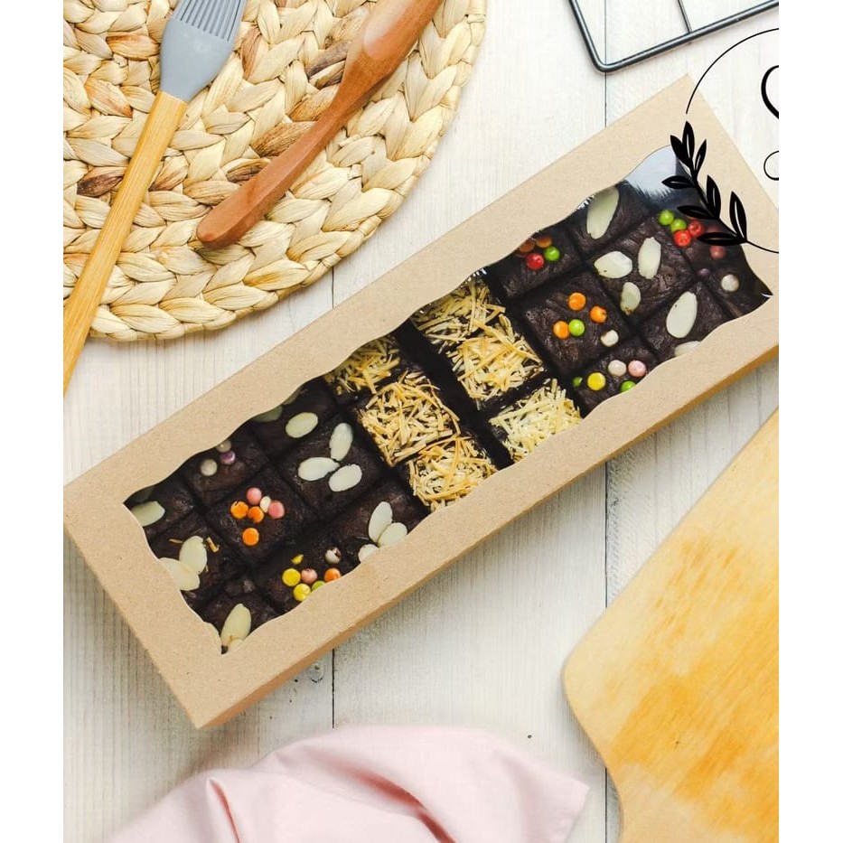 Kraft Brownies Box contains 5 pieces Brownies Cake Box/ Sponge Cake Box ...