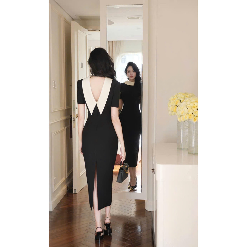 Copines Elegant and Sexy Round Neck Party Dress with Backless Slit Pencil Shape T1022 | Shopee ...