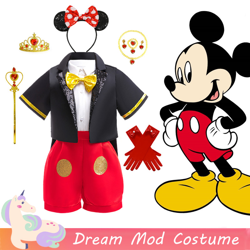 Mickey Mouse Costume Cosplay Sequined Suit Set For Kids Boy Black Coat ...
