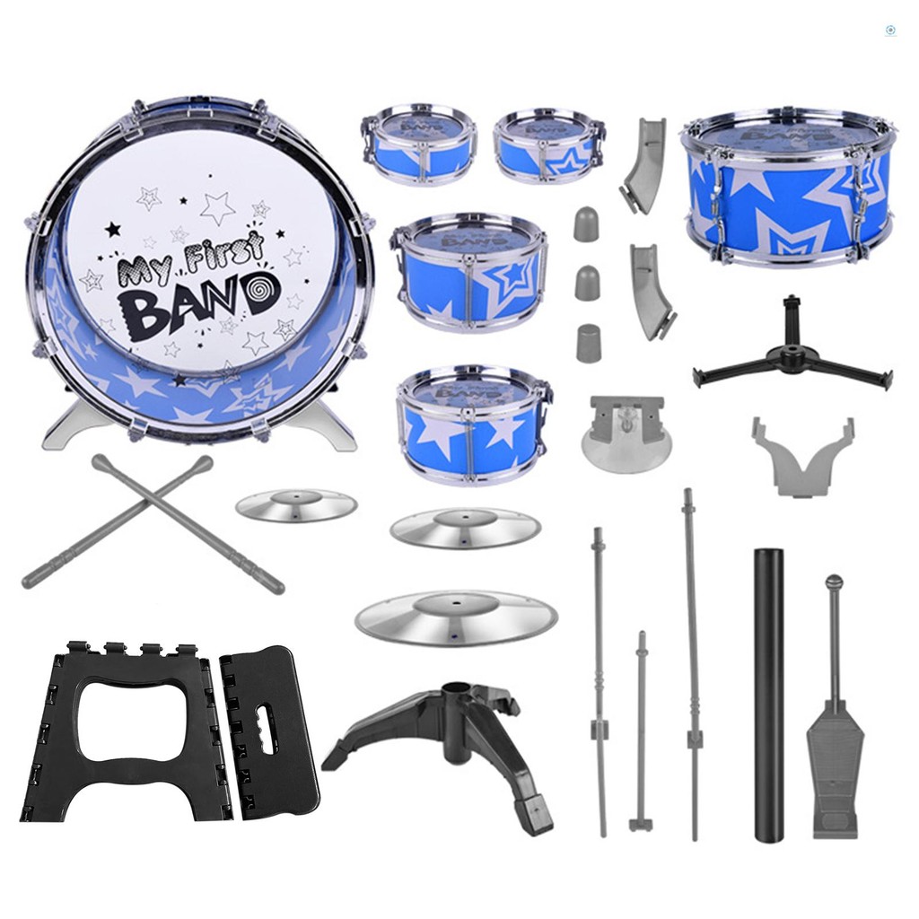 6-Piece Kids Drum Set Drum Kit Jazz Drum Set with Folding Step Stool ...