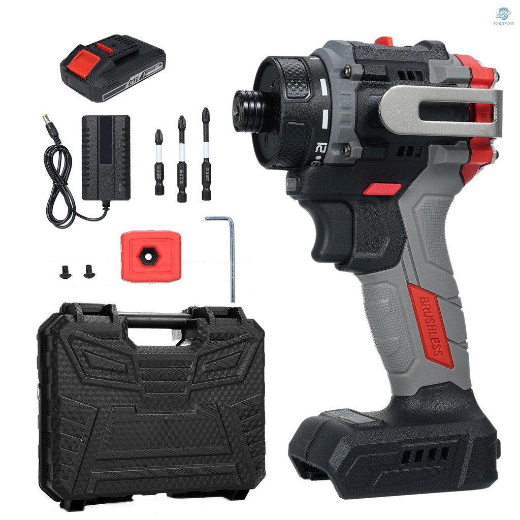 Yor)21V Electric Screwdriver 2-in-1 Impact Driver + Hammer Brushless ...