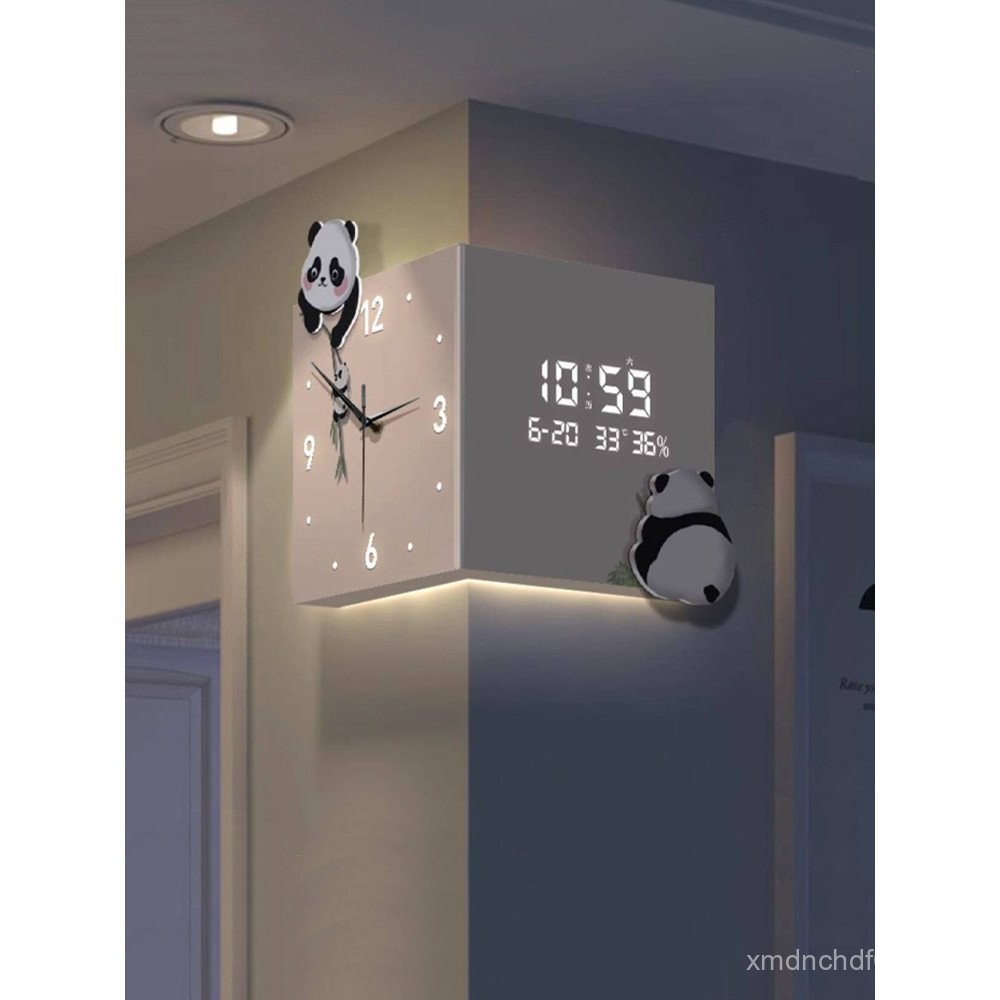Official Perforation-Free Panda Wall Clock Living Room Corner Clock ...