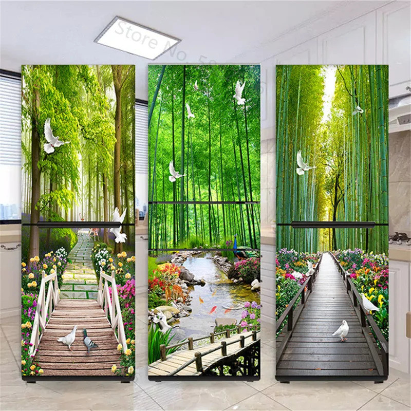 Custom refrigerator sticker Bridge View Scenery Refrigerator Sticker ...