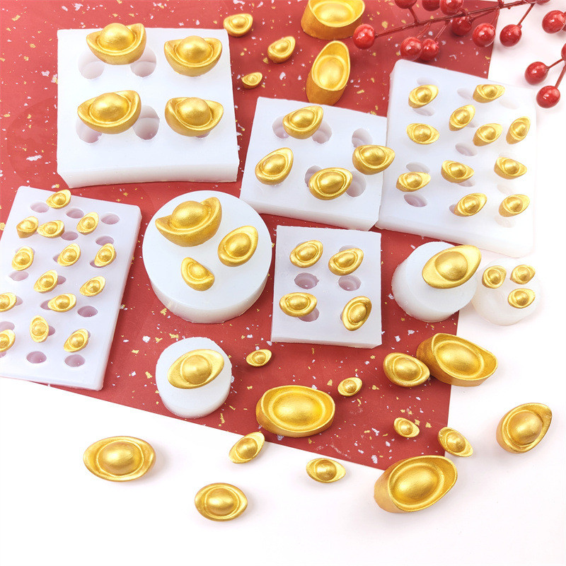 Golden Ingot Shaped Silicone Mold New Year Perth Cake Decoration Spring ...