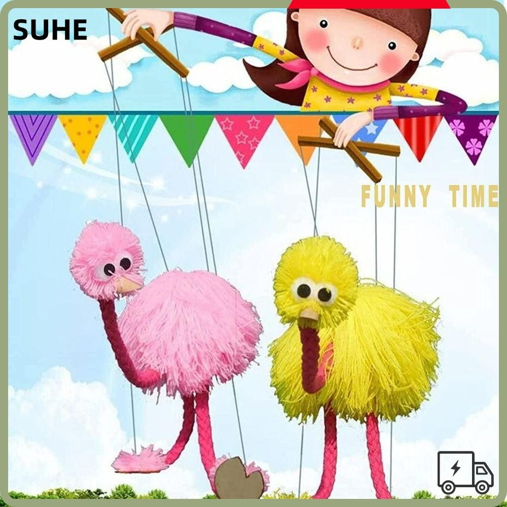 LUCKY-SUHE Wooden Ostrich Marionette, Plush Toy Hand Puppet Ostrich ...