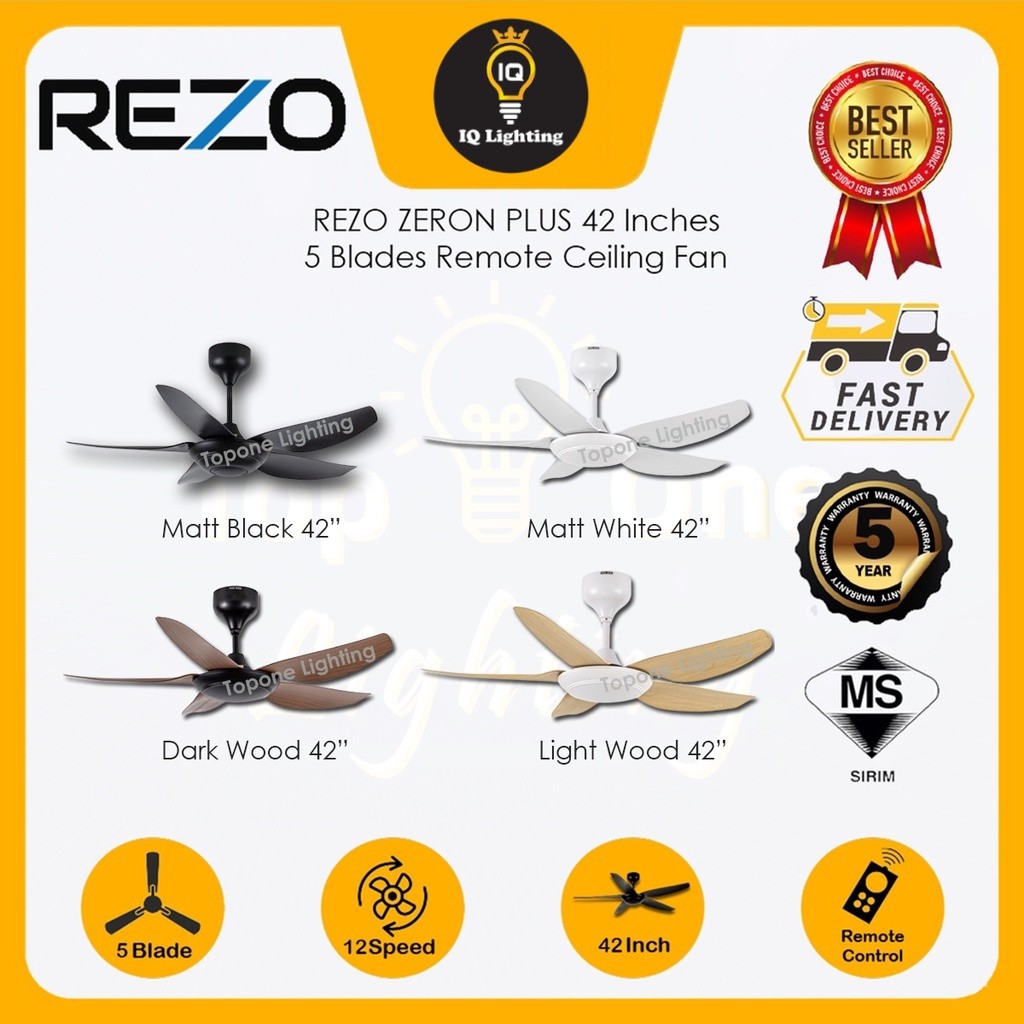 REZO Ceiling Fan ZERON PLUS 42/56 5B DC Motor 5 Blades with Remote ...