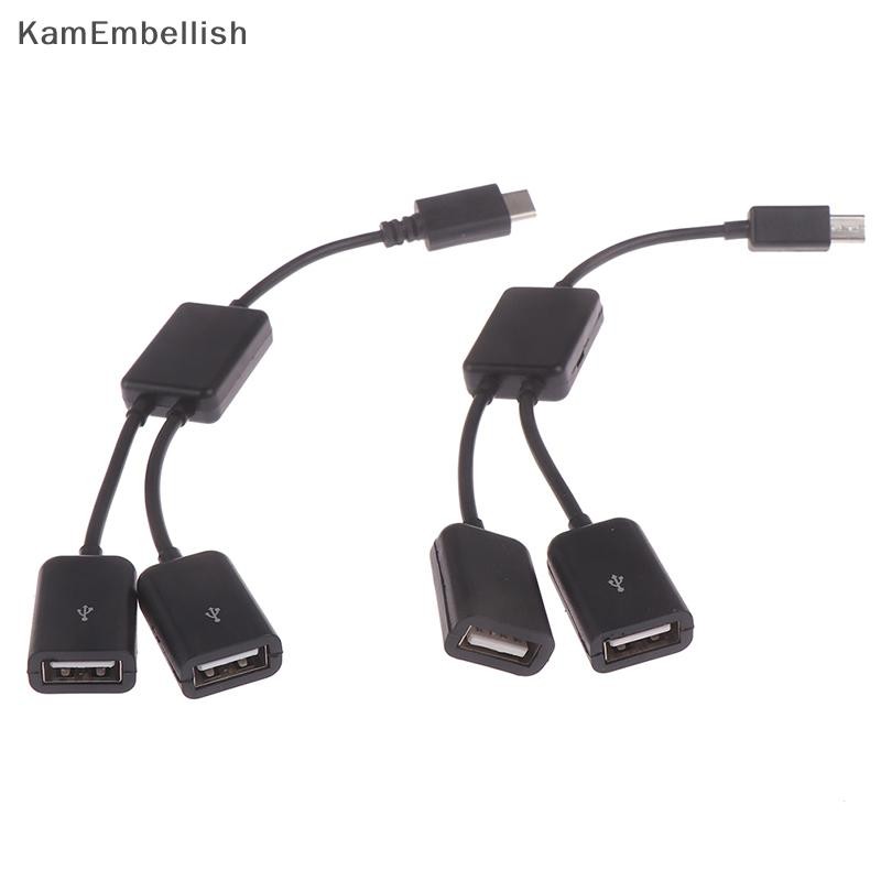 KamEm Micro usb / type c to 2 otg dual female usb port hub cable y ...