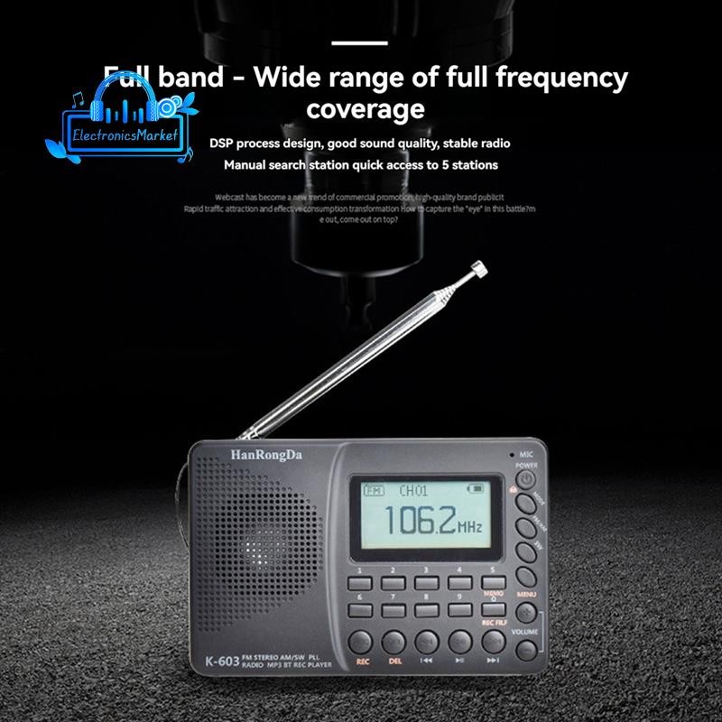 K-603 Elderly Full-Band Radio Bluetooth Card Recording MP3 Player Portable Radio with Backlit ...