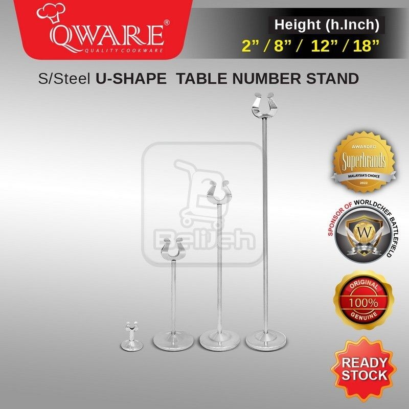 QWARE Stainless Steel U-Shape Table Number Stand (2/8/12/18 inch ...