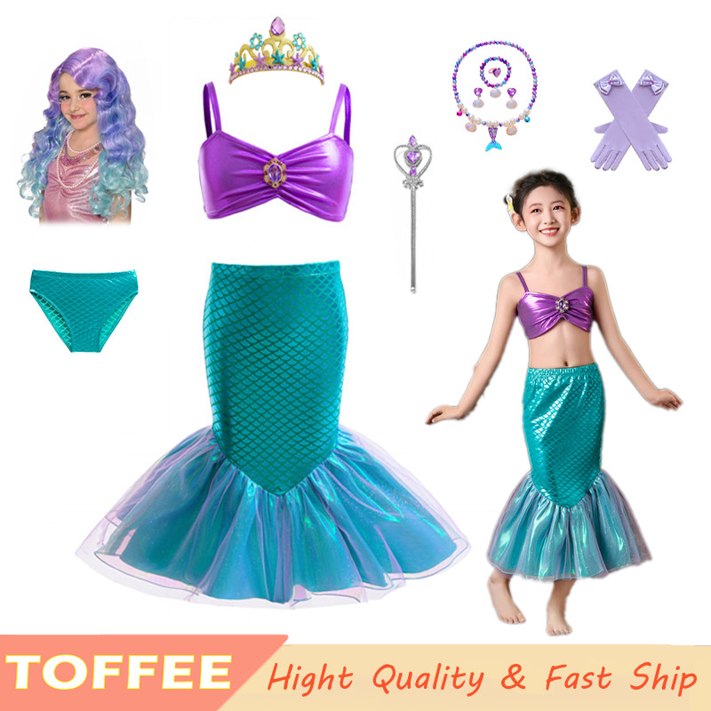 Princess Ariel Costume Cosplay Swimsuit Mermaid Purple Green Croptop ...