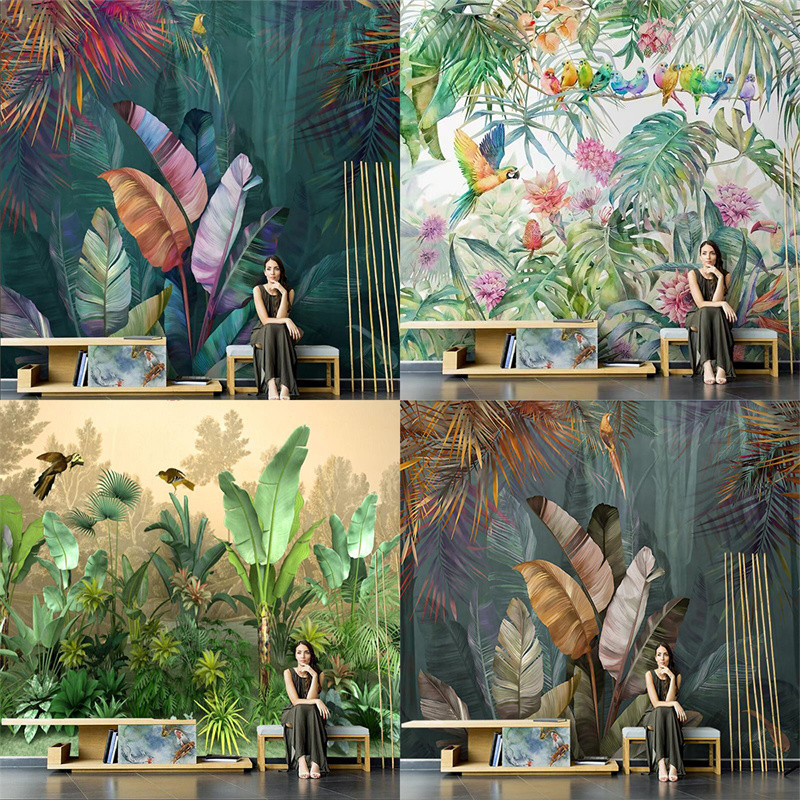 Custom Tropical Rainforest Plants Leaves Wallpaper Banana Leaf Mural