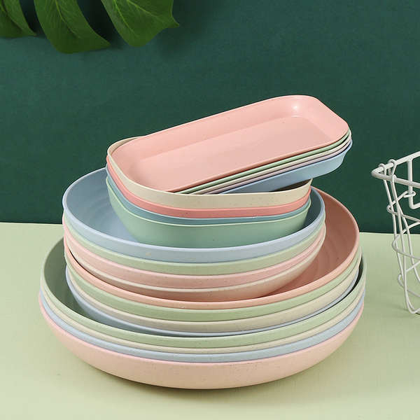 pinggan aesthetic dinner set Plat jerami gandum, pinggan mangkuk isi ...