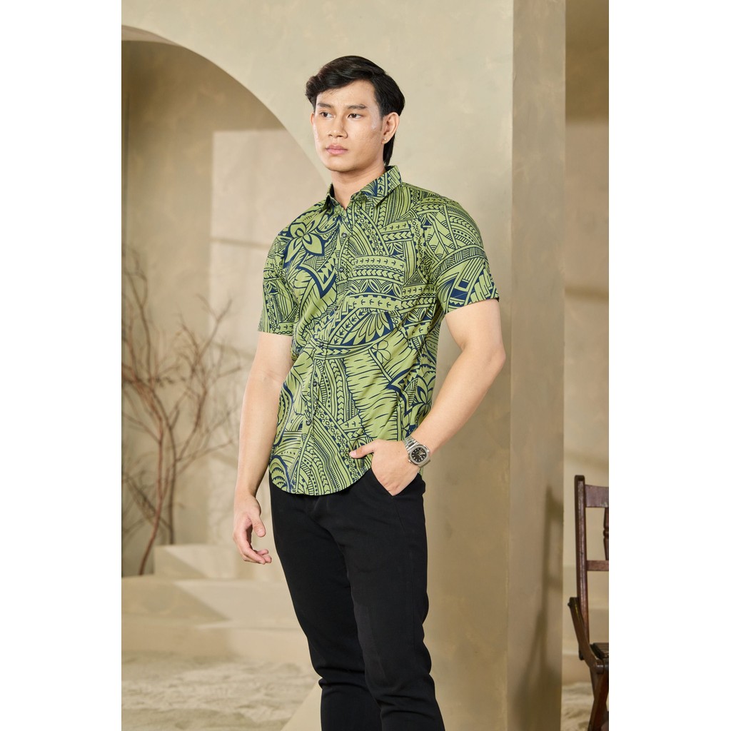 I Am Famous Slim Fit Shirt - Abstract Leaf Green | Shopee Malaysia