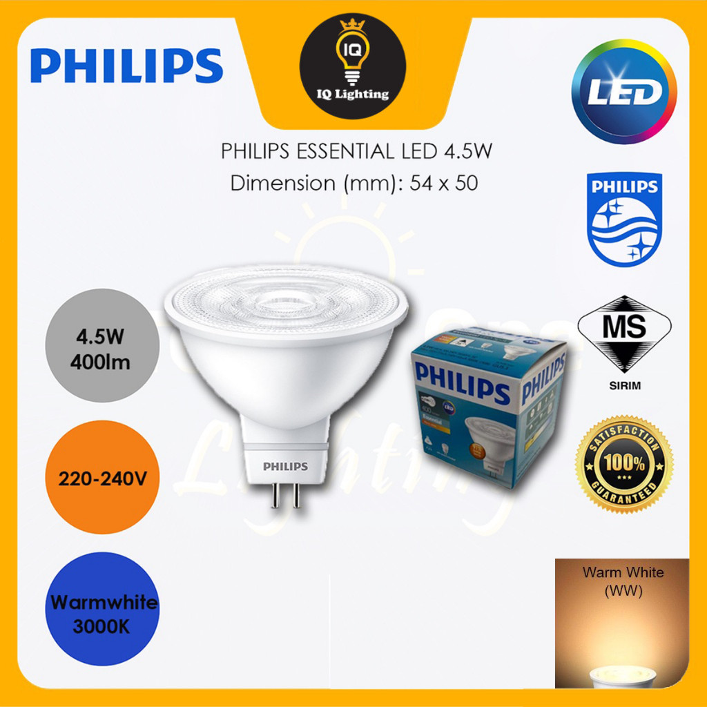 PHILIPS ESSENTIAL LED 4.5W 5W 36° MR16 NonDimmable PHILIPS 240V LED ...