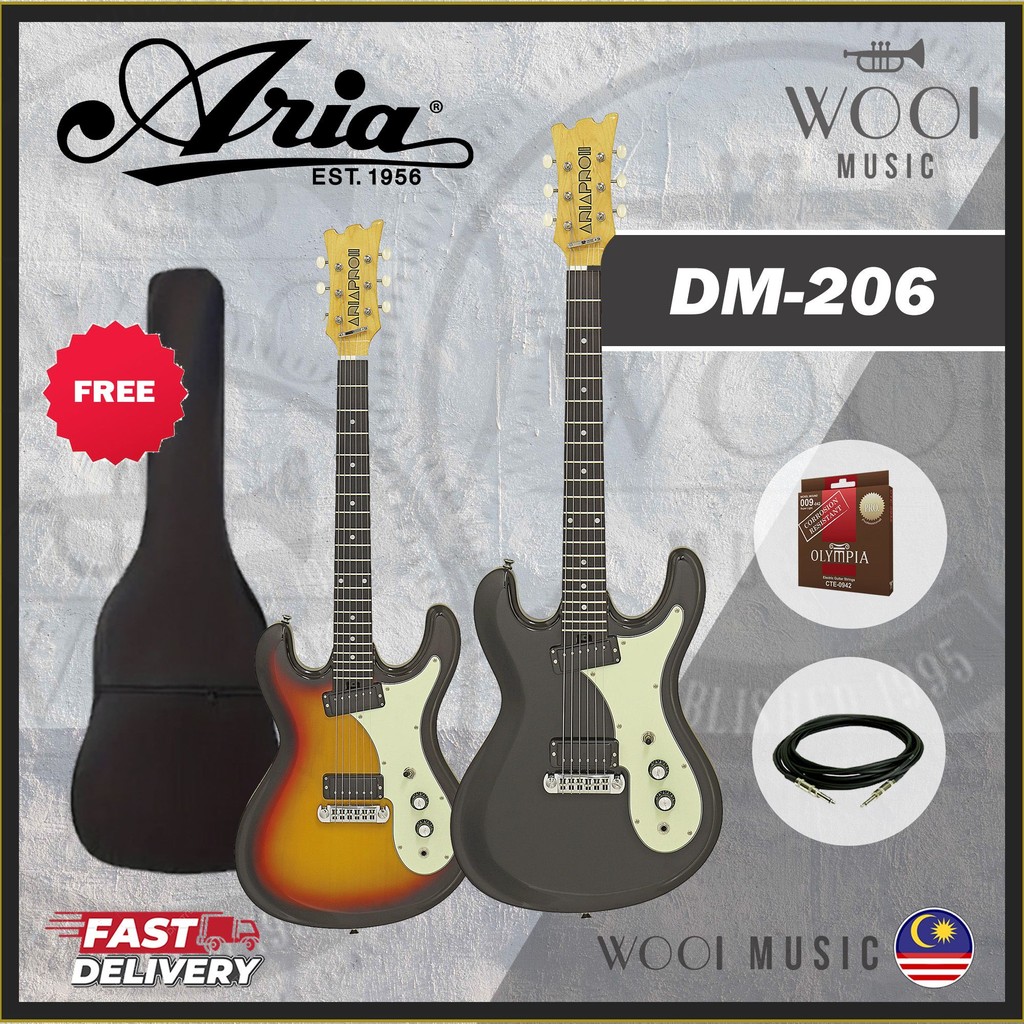 Aria DM206 Mini Humbucker HH Retro Classics Electric Guitar - Black / 3 ...