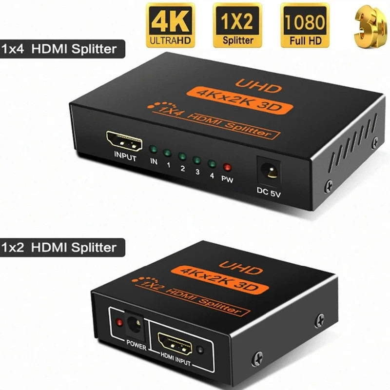 4Kx2K HDMI Splitter 1x2 1x4 HDMI Video Splitter Amplifier 1 in 4 out HD ...