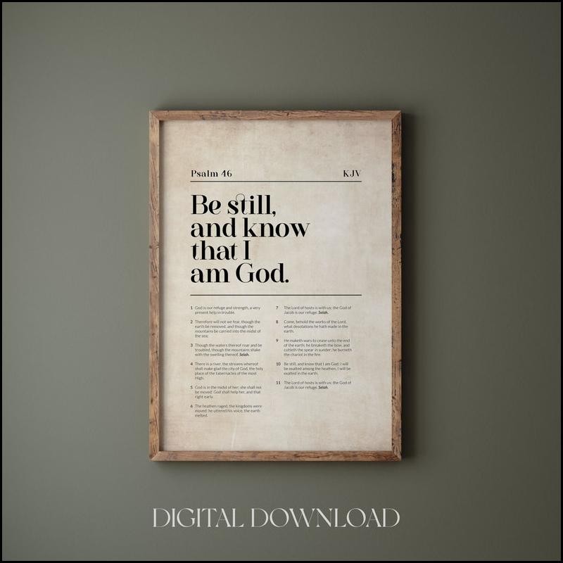 Seni Dinding Kristian Retro: Poster Muat Turun Mazmur 46 'Diam dan ...