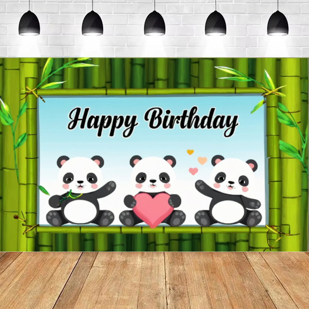 Panda Backdrop Cartoon Cute Panda Playing in Bamboo Forest Lawn ...