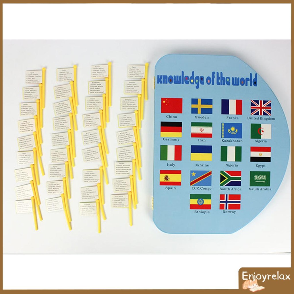 3D Wooden World Map Flag Matching Puzzle Geography Toy Foldable World ...