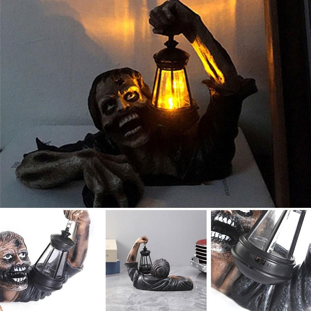 Halloween Zombie Crawling Horror Decor, Scary Led Holding Lantern ...