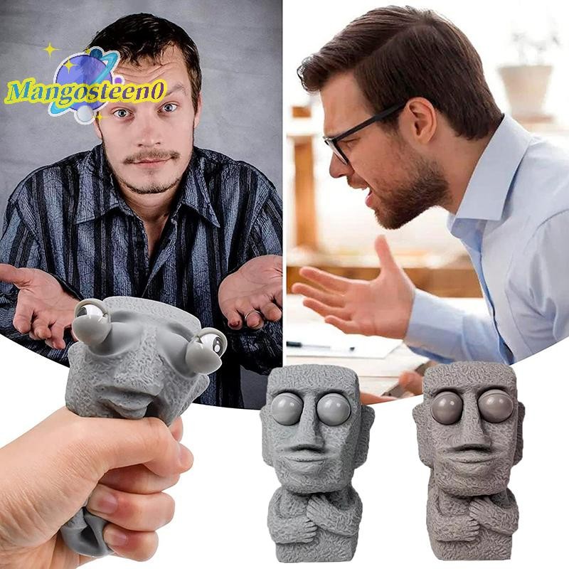 [Mangosteen0] Stone Man Releases Stress Toy Slowly Rebounds Soft Moai ...