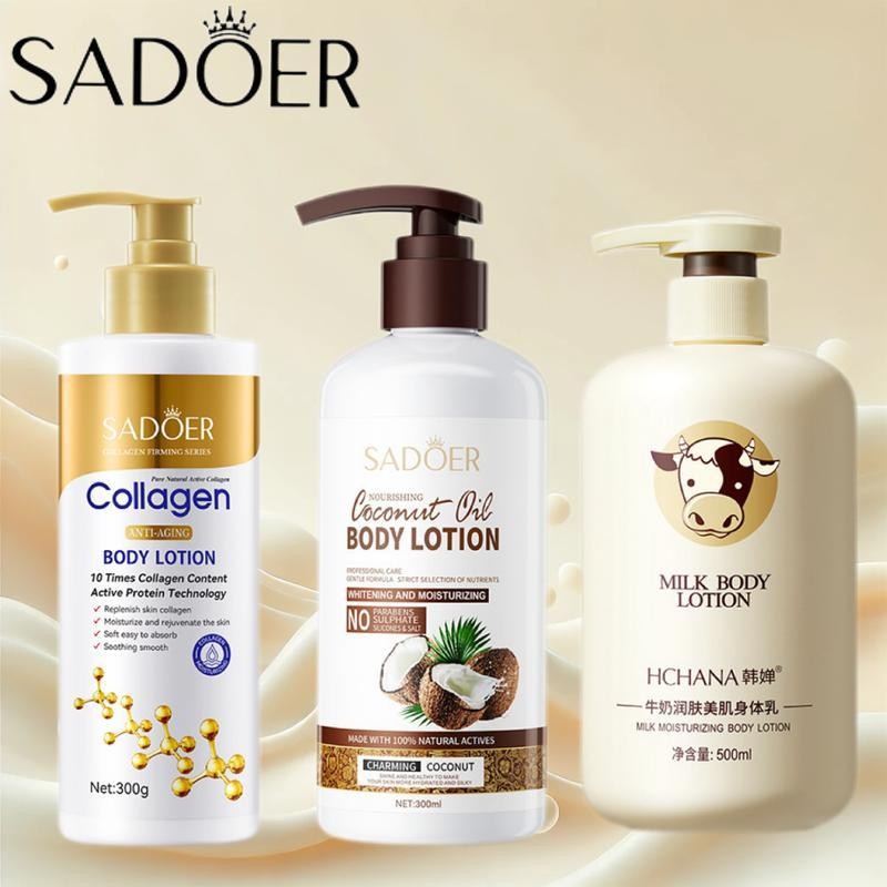 SADOER Body Lotion Trio - Collagen, Vitamin C, and Milk Lotion for Radiant, Hydrated, and Smooth ...