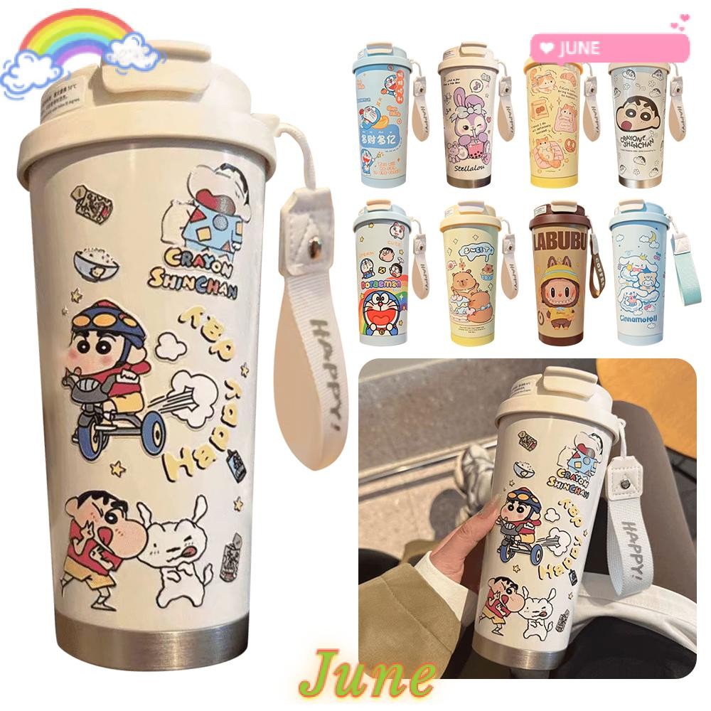 JUNE1 Labubu Coffee Cup, 520ml Doraemon Thermal Cup, Crayon Shin chan High-Capacity Reausable ...