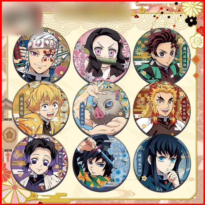 SQ1 Demon Slayer Laser Silver Onion Double Flash Metal badge Anime ...