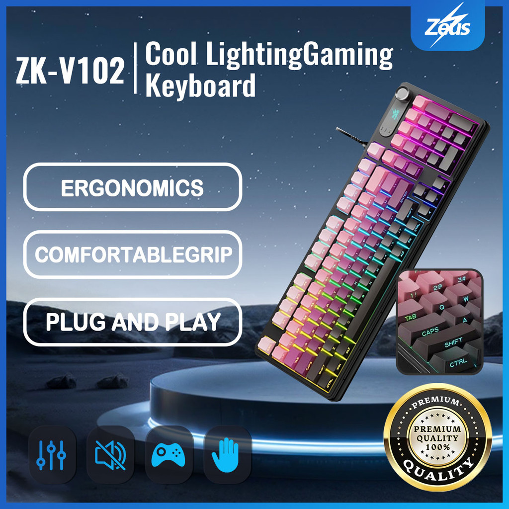 Zeus x Eweadn V102 RGB Mechanical Feel Keyboard 16M RGB Colors Silent Typing Volume Knob LED ...