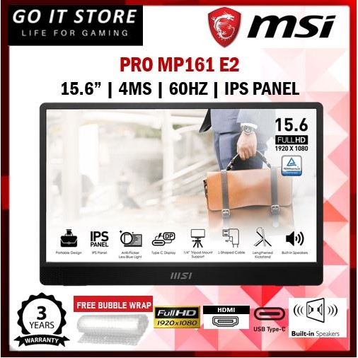 MSI PRO MP161 E2 15.6" (15.6", IPS, FHD, 4MS, 60HZ) PORTABLE MONITOR | Shopee Malaysia