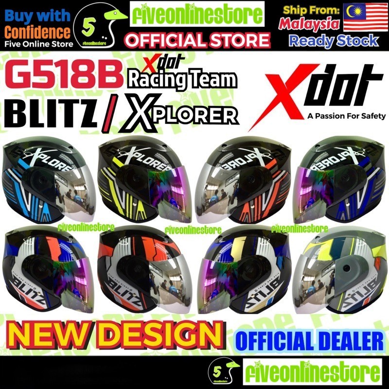 XDot G518B XPLORER BLITZ Racing Team Visorex Helmet Design Yamaha Color ...
