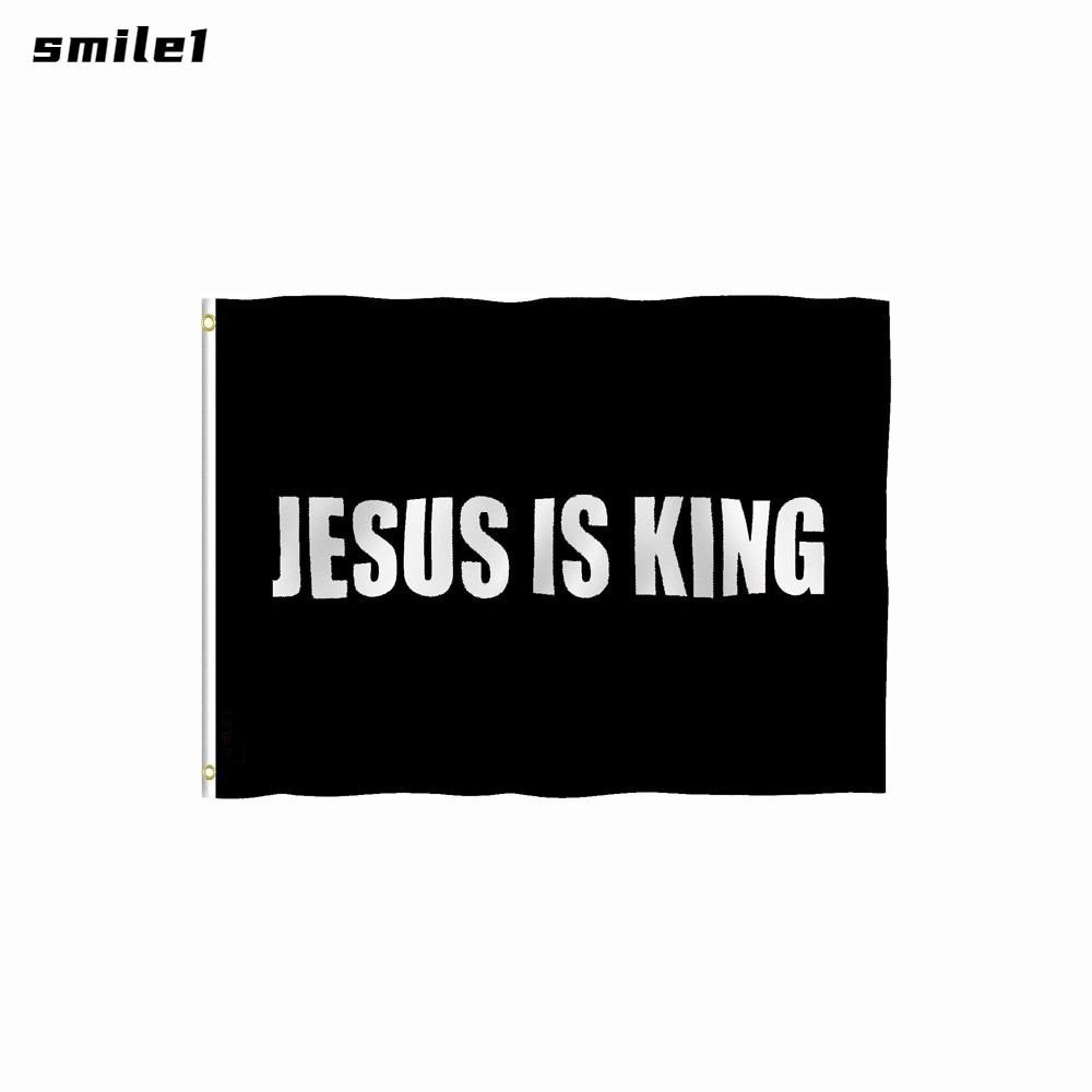 SMILE Jesus Flag, Black Dacron Jesus Is King Flag, Easy to Hang with ...