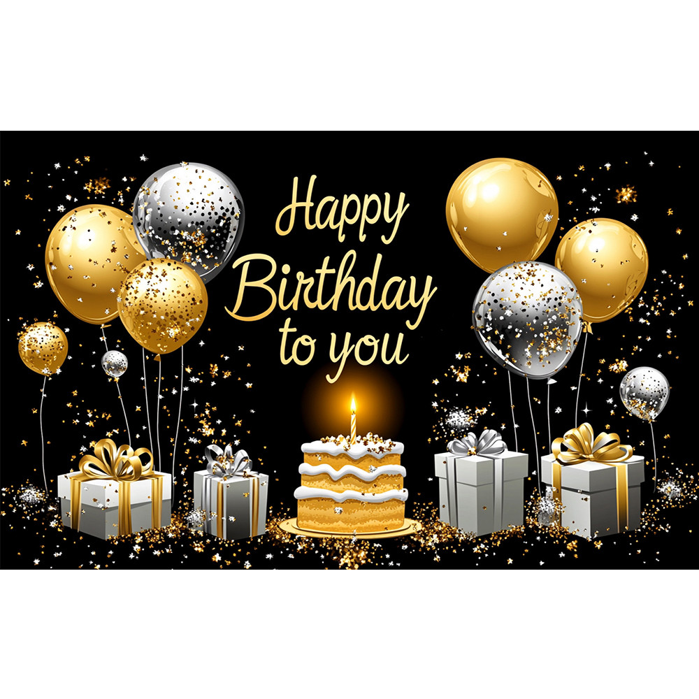 Happy Birthday Party Backdrop Banner for Men Women Black Pink Gold Balloons Glitter Bokeh Spots ...