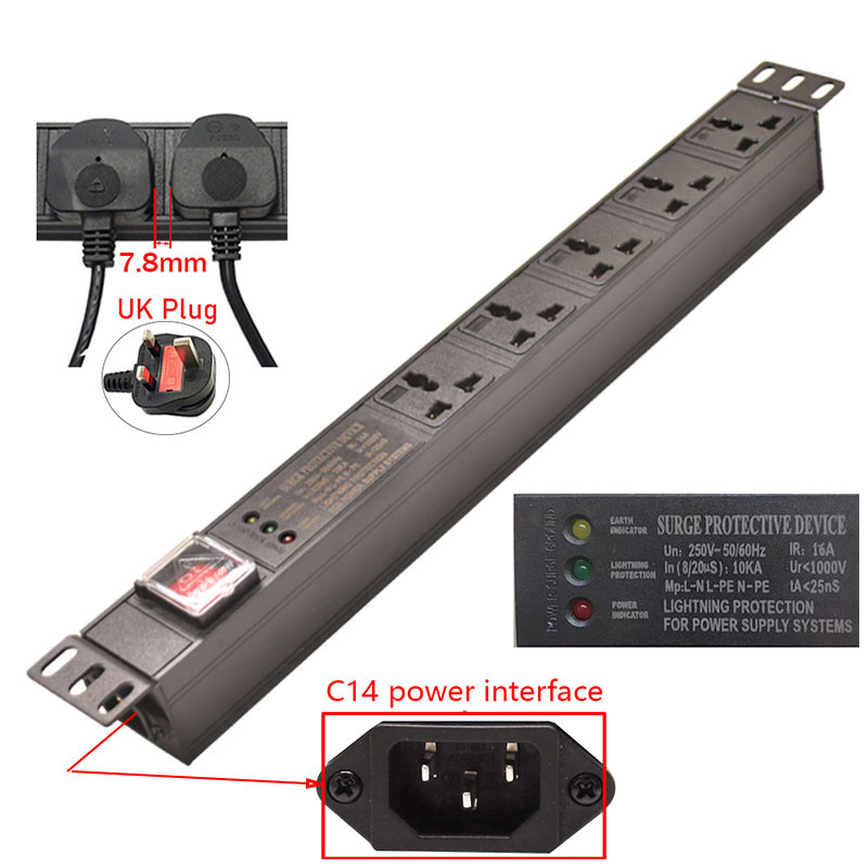 PDU Power Strip Distribution Unit Double Break Switch Surge Protector C14 interface 2-7Ways ...