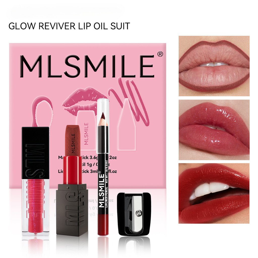 Makeup Set - Matte Lipstick, Lip Glaze, Lip Liner, Roller- 6 Color Glow ...