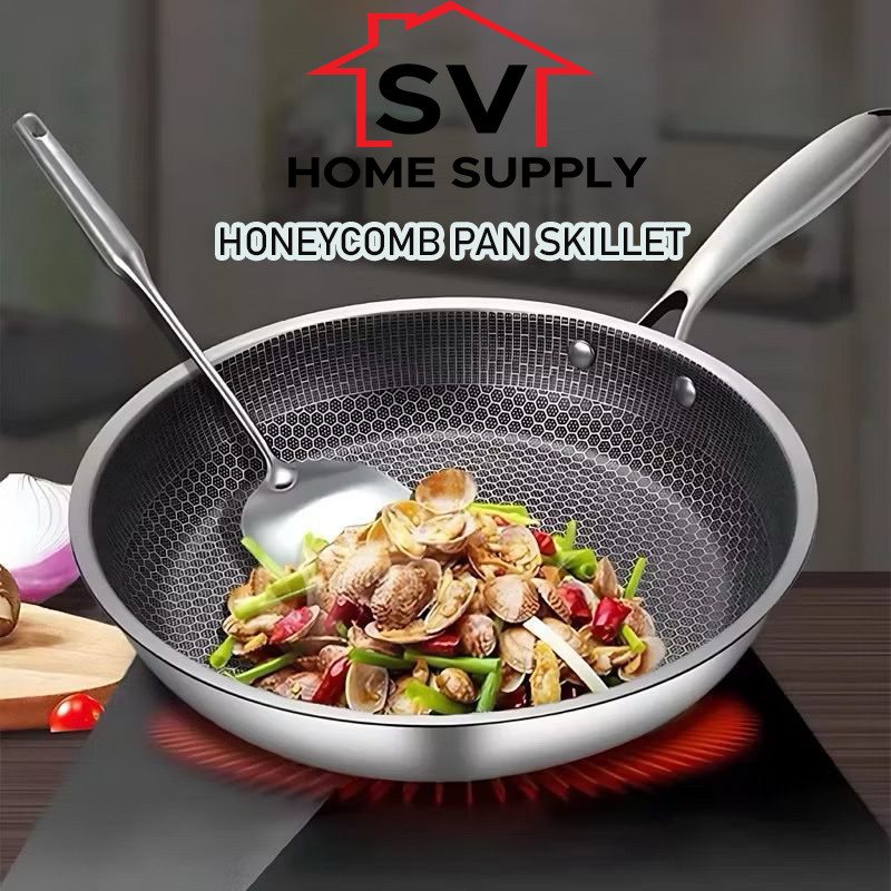 Honeycomb Wok Pan Stainless Steel Pan Kuali Non Stick Frying Pan ...