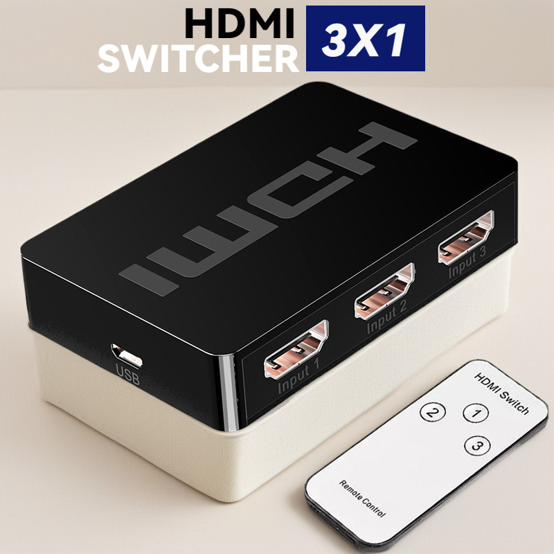 3 Port HDMI Switch 3x1 HDMI Switcher Selector Box with IR Remote ...