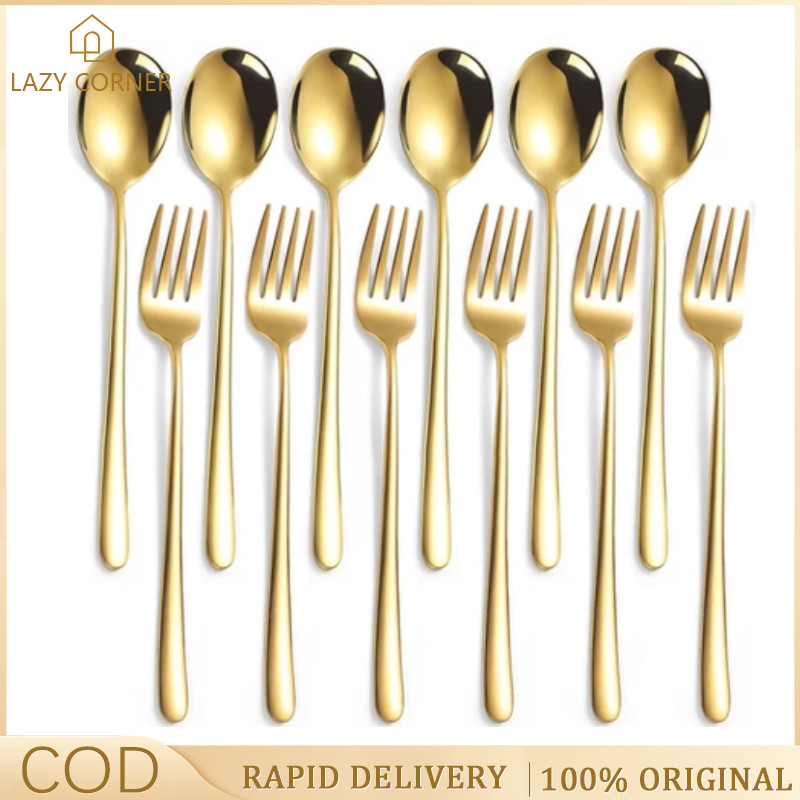 12pcs Cutlery Set Stainless Steel Dinnerware Korean Spoon and Fork Set ...