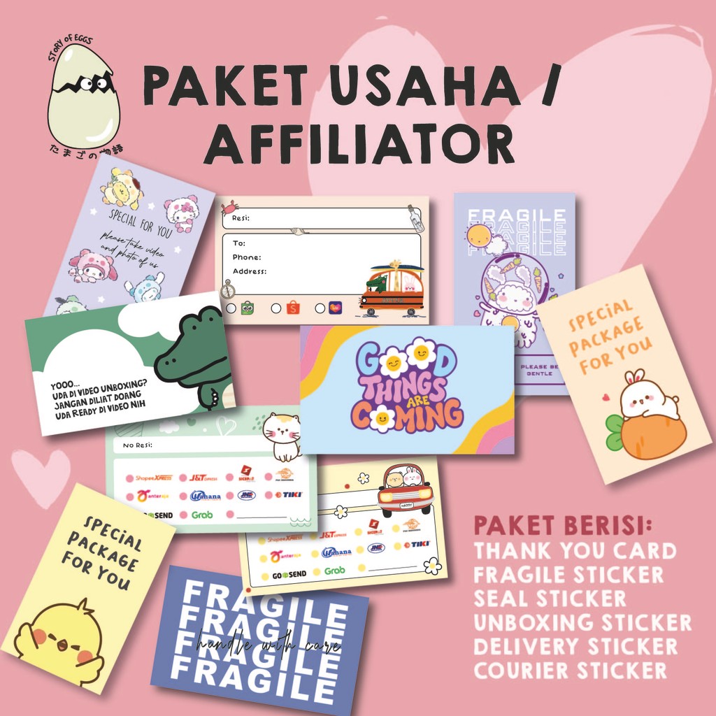 Online shop business package Sticker Thank you card unboxing Fragile ...