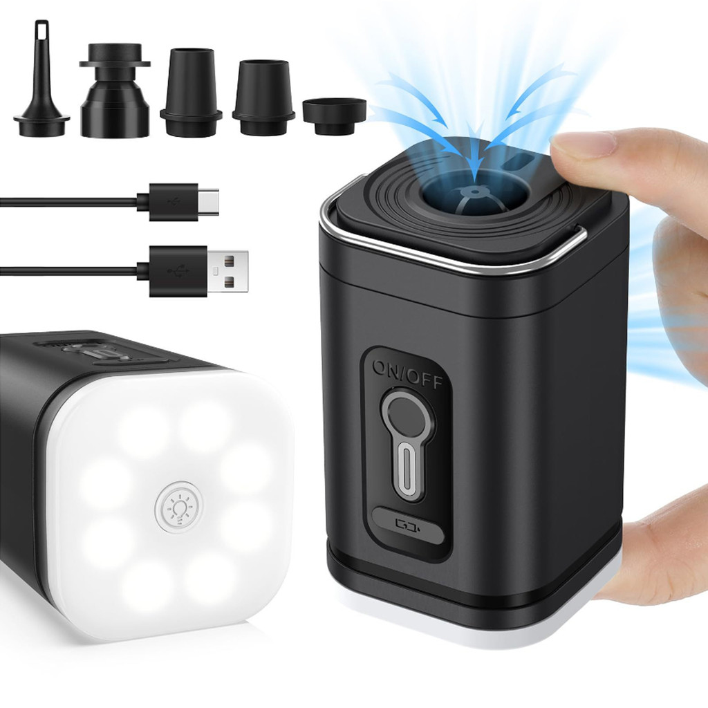 Nicetravel-Mini Cordless Air Pump with 5 Nozzles Camping Light 2400mAh ...