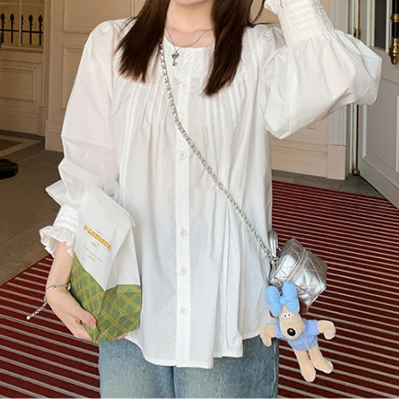 blouse korean style puff sleeve [Jasmine Minor] perangai, leher bulat ...