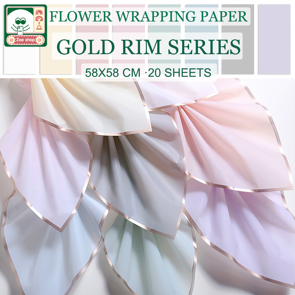 20PCS GOLD RIM Gift Wrapping Paper Florist Wrap Wrapper Bouquet Paper ...