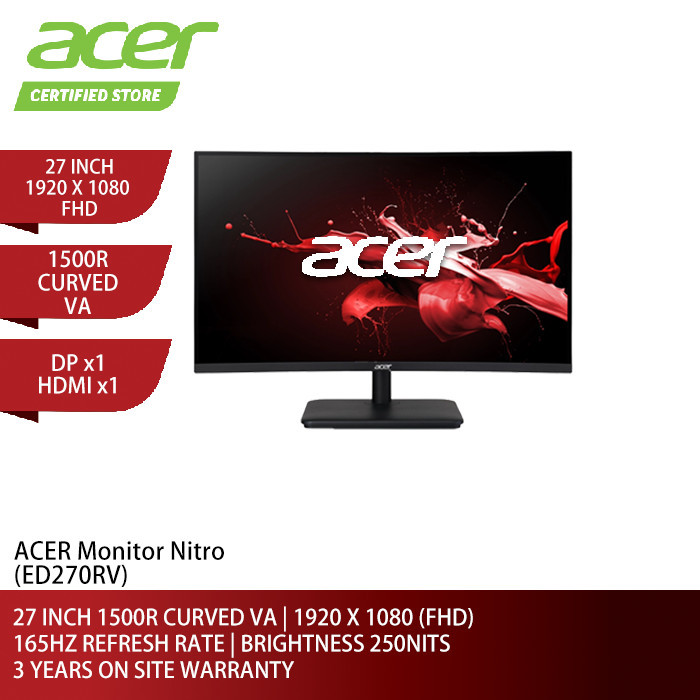 ACER Nitro ED270RS3 Curved Gaming Monitor - 27"/VA/FHD/180Hz/1ms/DP ...