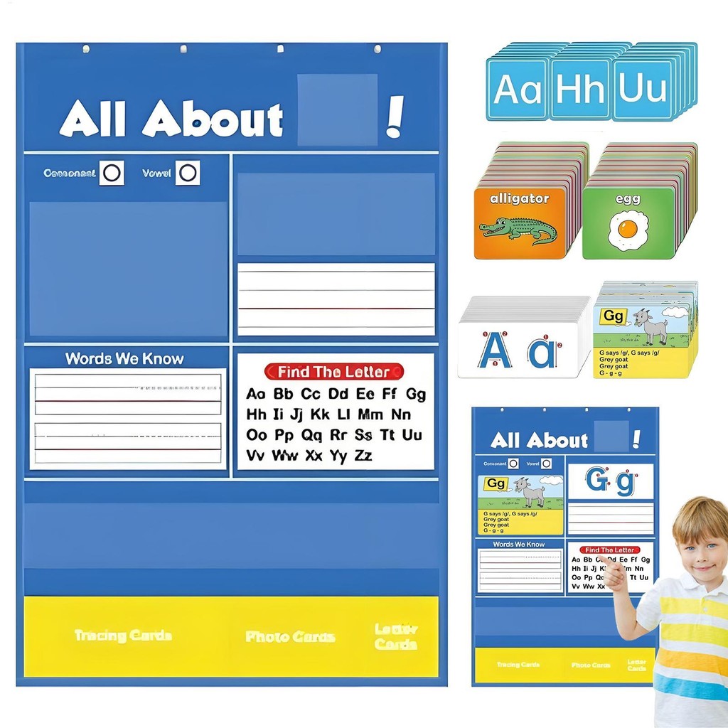 Letter Learning Pocket Chart Alphabet ABC Flash Cards Learning Games ...