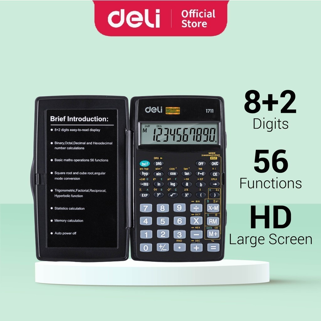 Deli 56 Functions Scientific Calculator Single Line Display 10 Digits ...