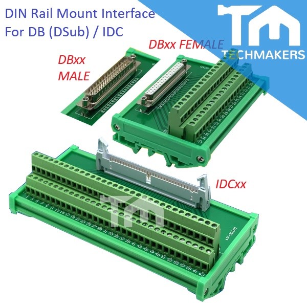 DB/IDC 37/40/64 Male Female Din Rail Mount Interface Module Terminal Block DB / D-Sub Breakout ...