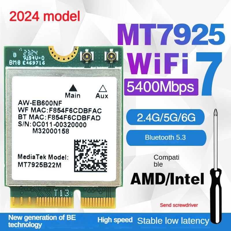 Mt7925 WIFI7 Gigabit 2.4G/5G/6G Triple Dual Band Built-in M.2 Wireless ...