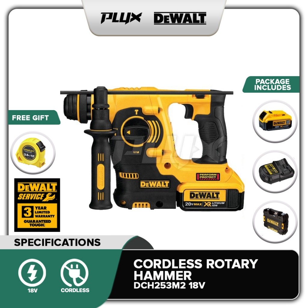 DEWALT DCH253M2-GB 18V Li-ion 3 Mode Cordless Rotary Hammer Drill (24mm ...