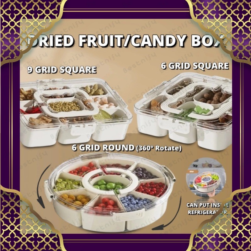 Shusi 6 Divided Portable Snack Box Rotating Nuts Candy Container With ...